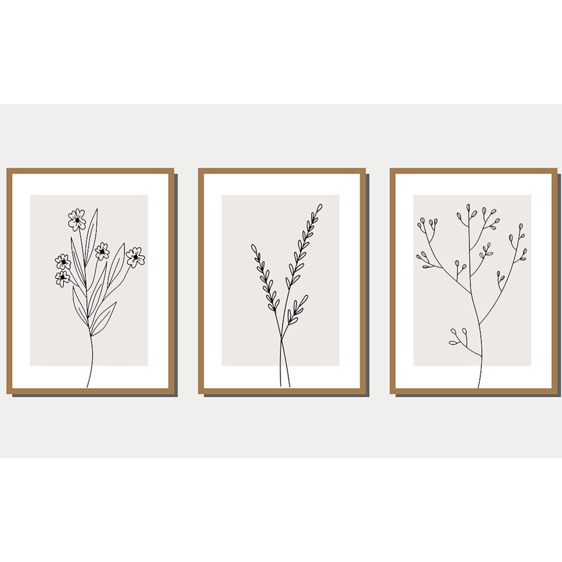 Set of 3 Simple Line Art Plant/flower Prints | Etsy