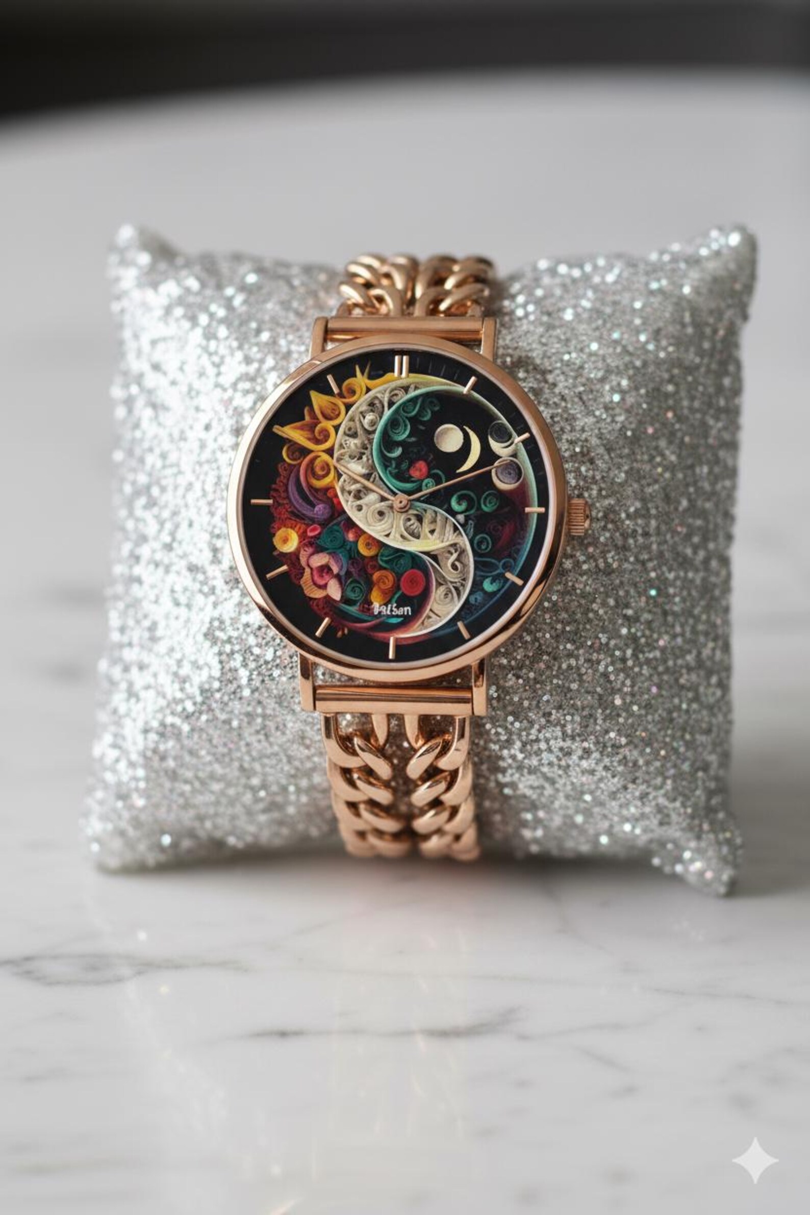 Quilled Flower Copper Watch | Exclusive Crescent Moon Timepiece | Ying ...