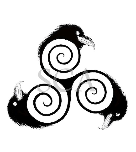 The Morrigan Crow Triskele Art Print Raven Pagan Symbol | Etsy