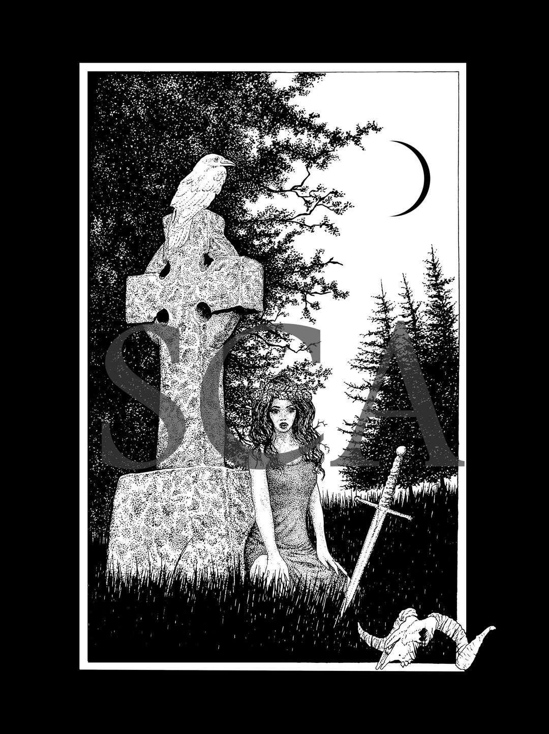 Under the White Raven Print Pagan Art, Witch Art, Witch Gifts, Green ...