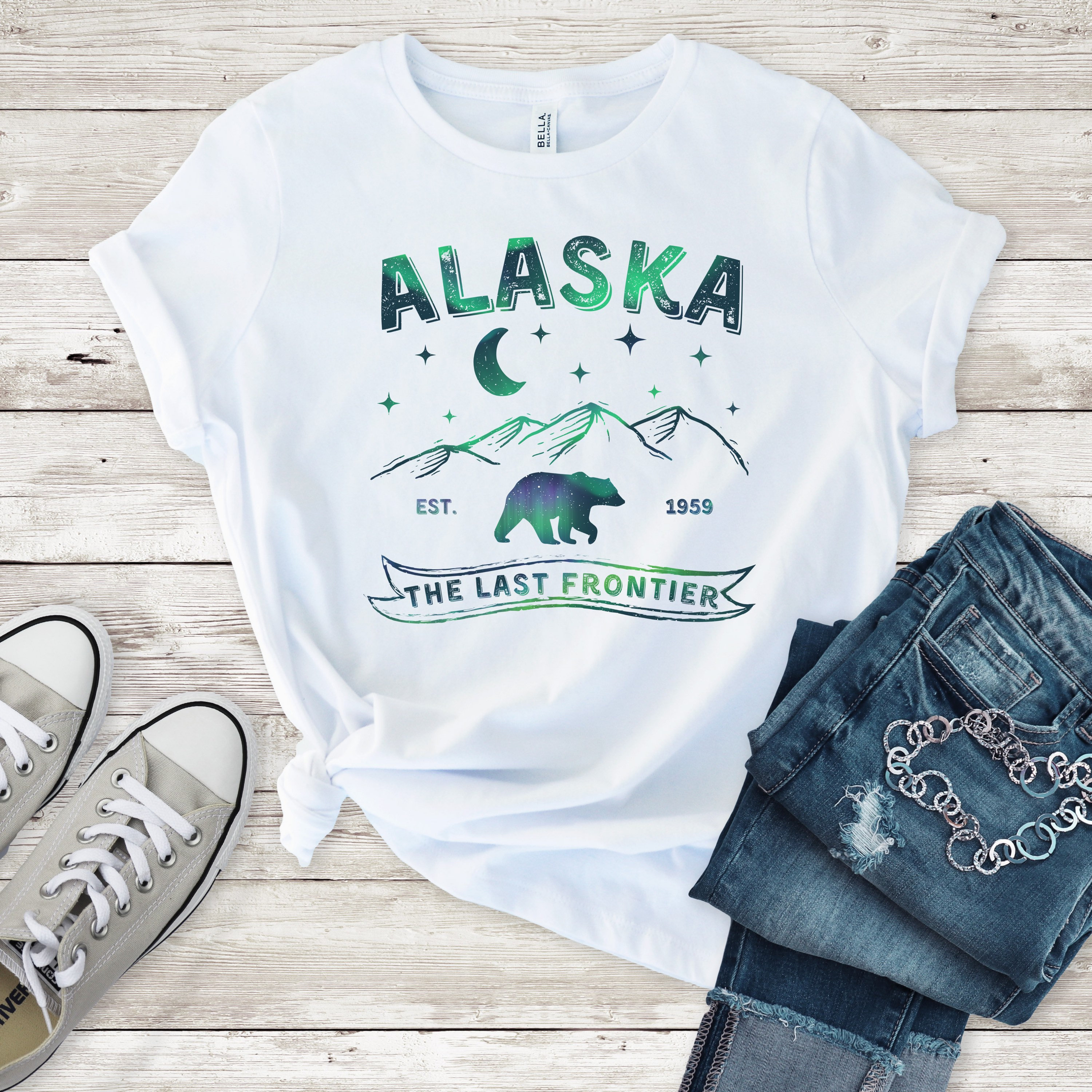 Womens Alaska T-shirts, Northern Lights T-shirt, Alaska State Shirts ...