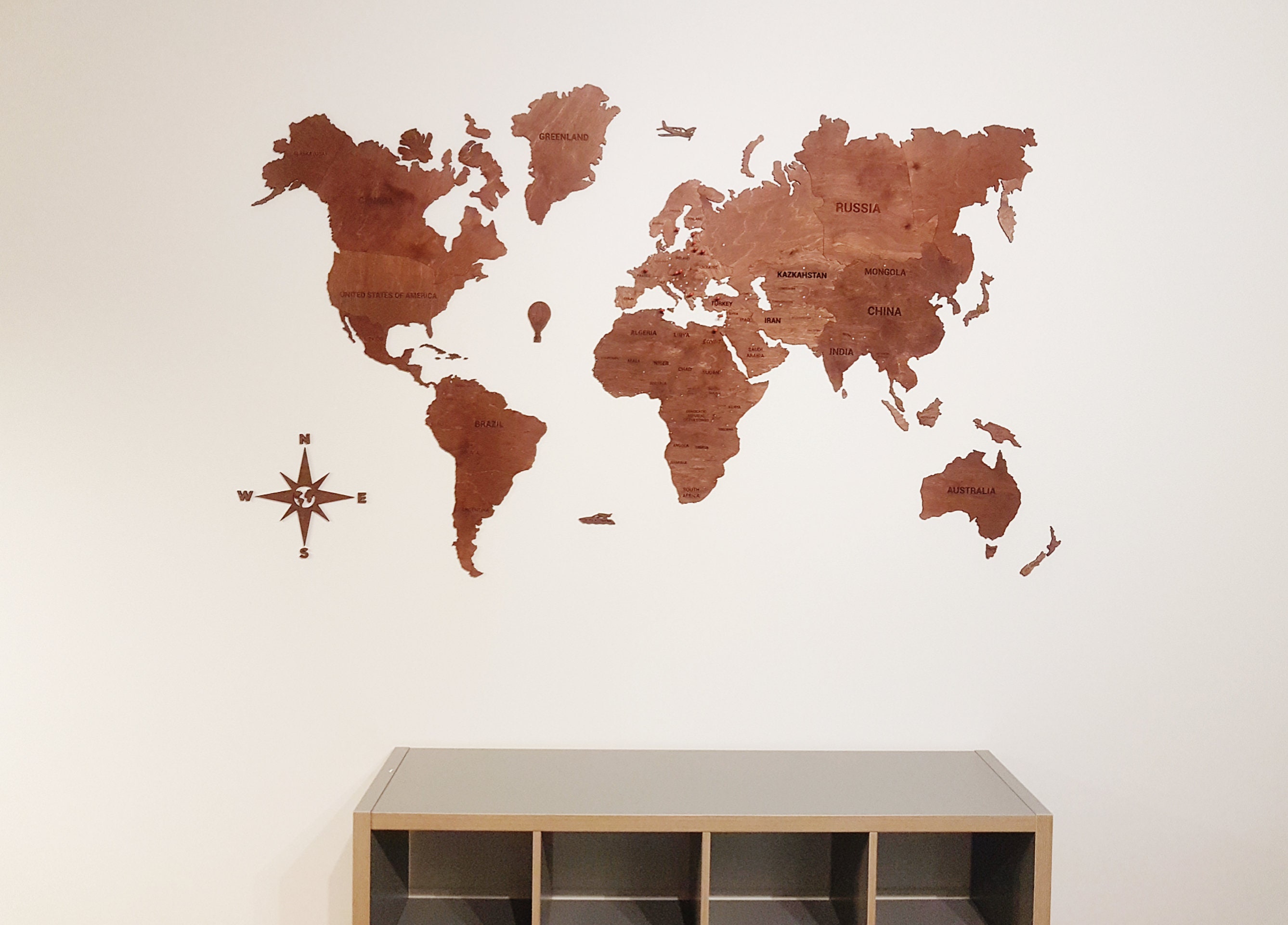 World Map With Countries 6 COLORS and 3 SIZES Large Wall Map Home Decor ...