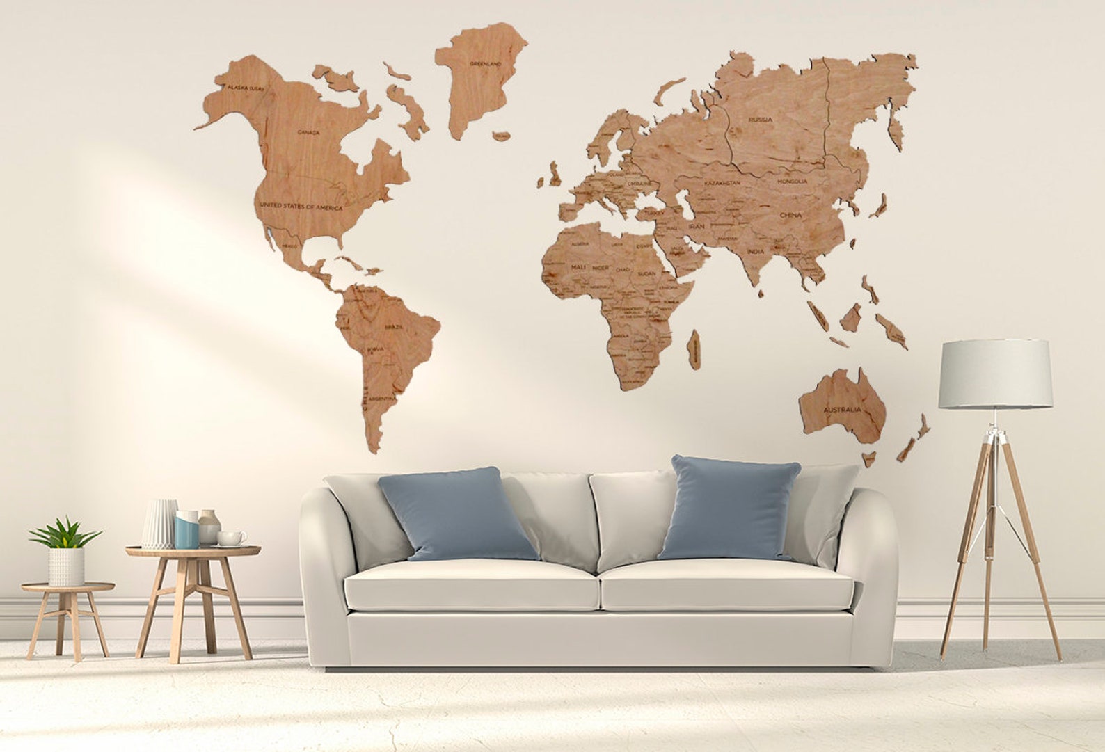 World Map With Countries 6 COLORS and 3 SIZES Large Wall Map Home Decor ...