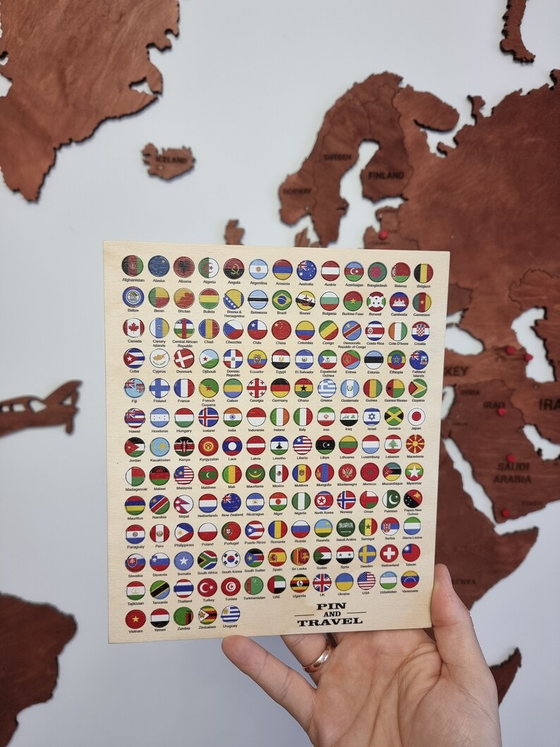 20mm Pins Flag World Countries Push Map Wooden Colorful - Etsy