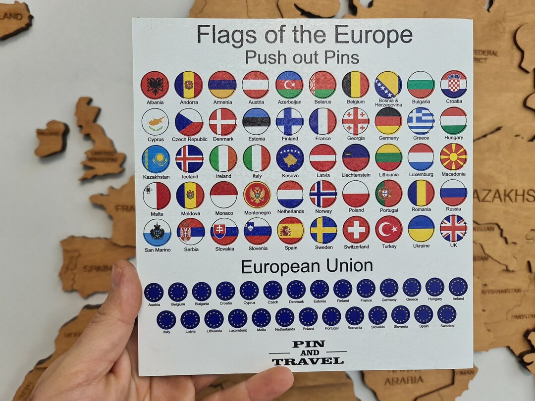 UPDATE Pins Flag Europe Countries Push Map Wooden Colorful Sticker - Etsy