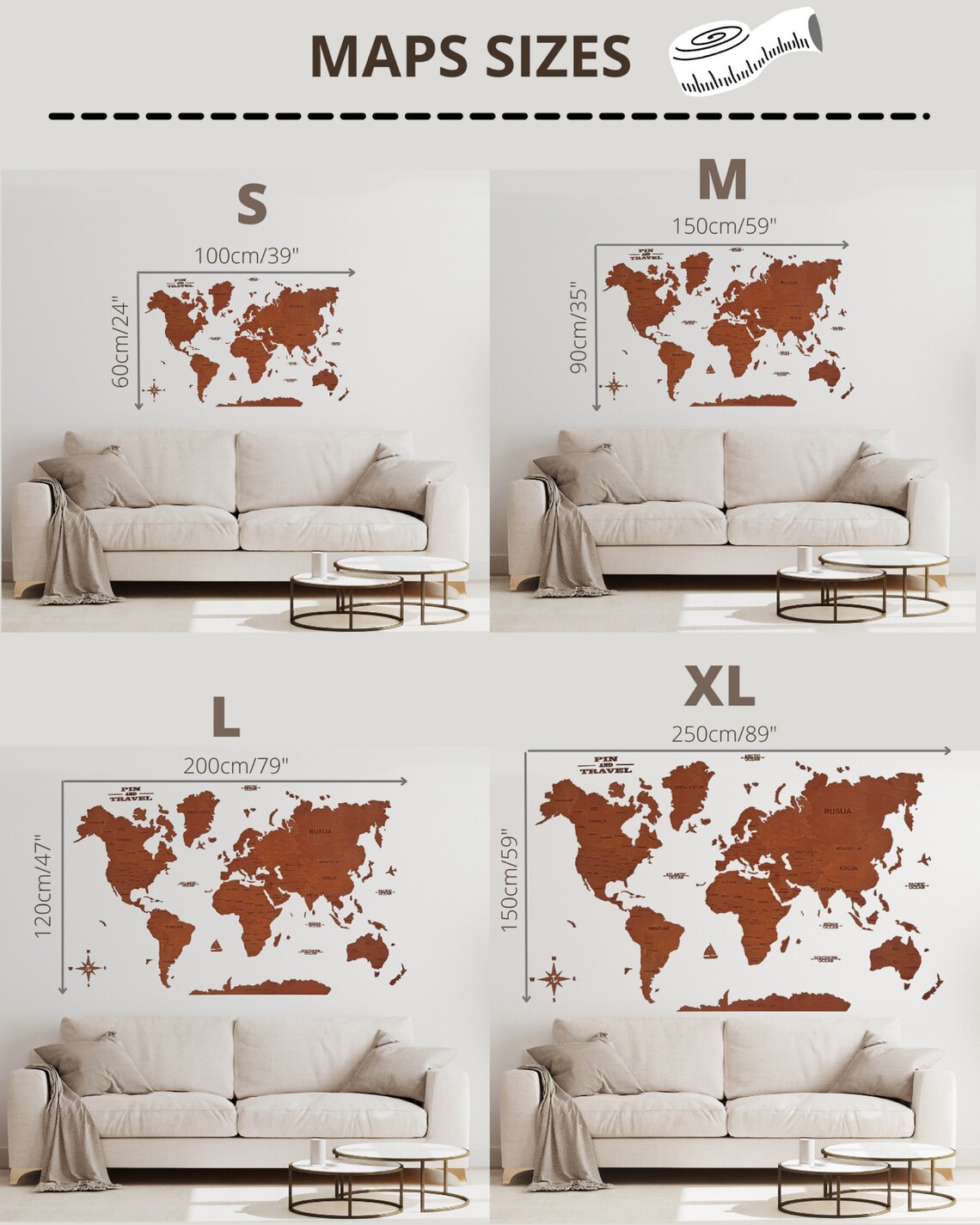 World Map With Countries 6 COLORS and 3 SIZES Large Wall Map | Etsy