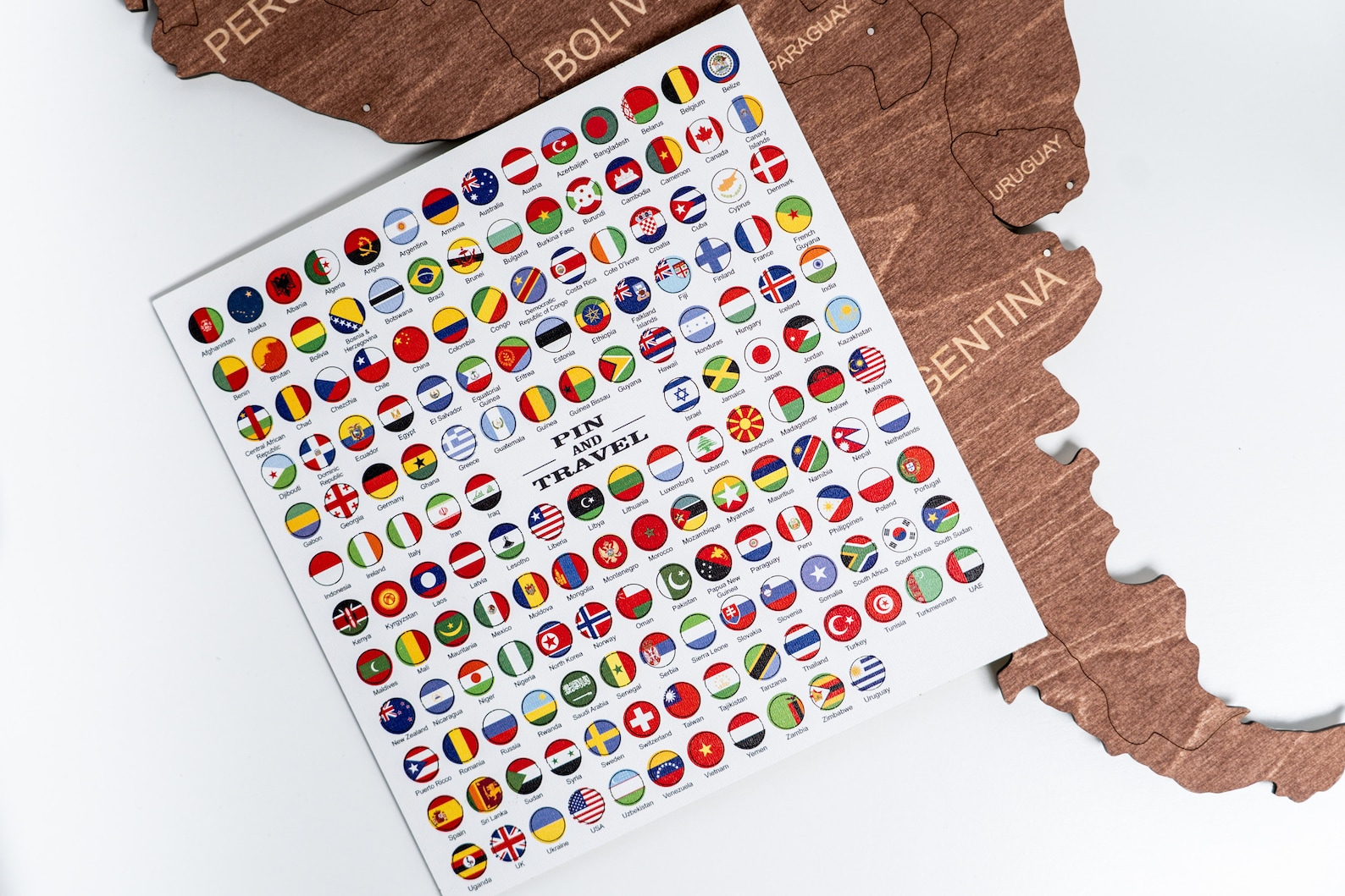 Pins Flag World Countries Push Map Wooden Colorful - Etsy