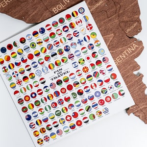 Pins Flag World Countries Push Map Wooden Colorful - Etsy