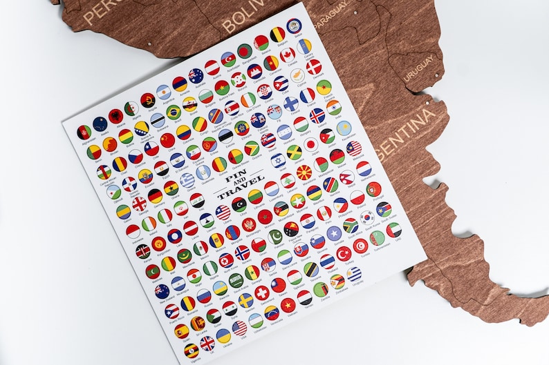 Pins Flag World Countries Push Map Wooden Colorful - Etsy