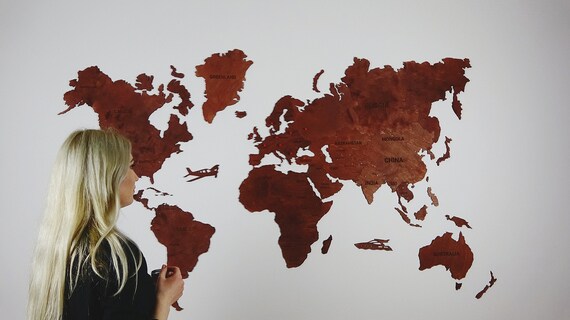 World Map With Countries 6 COLORS and 3 SIZES Large Wall Map | Etsy