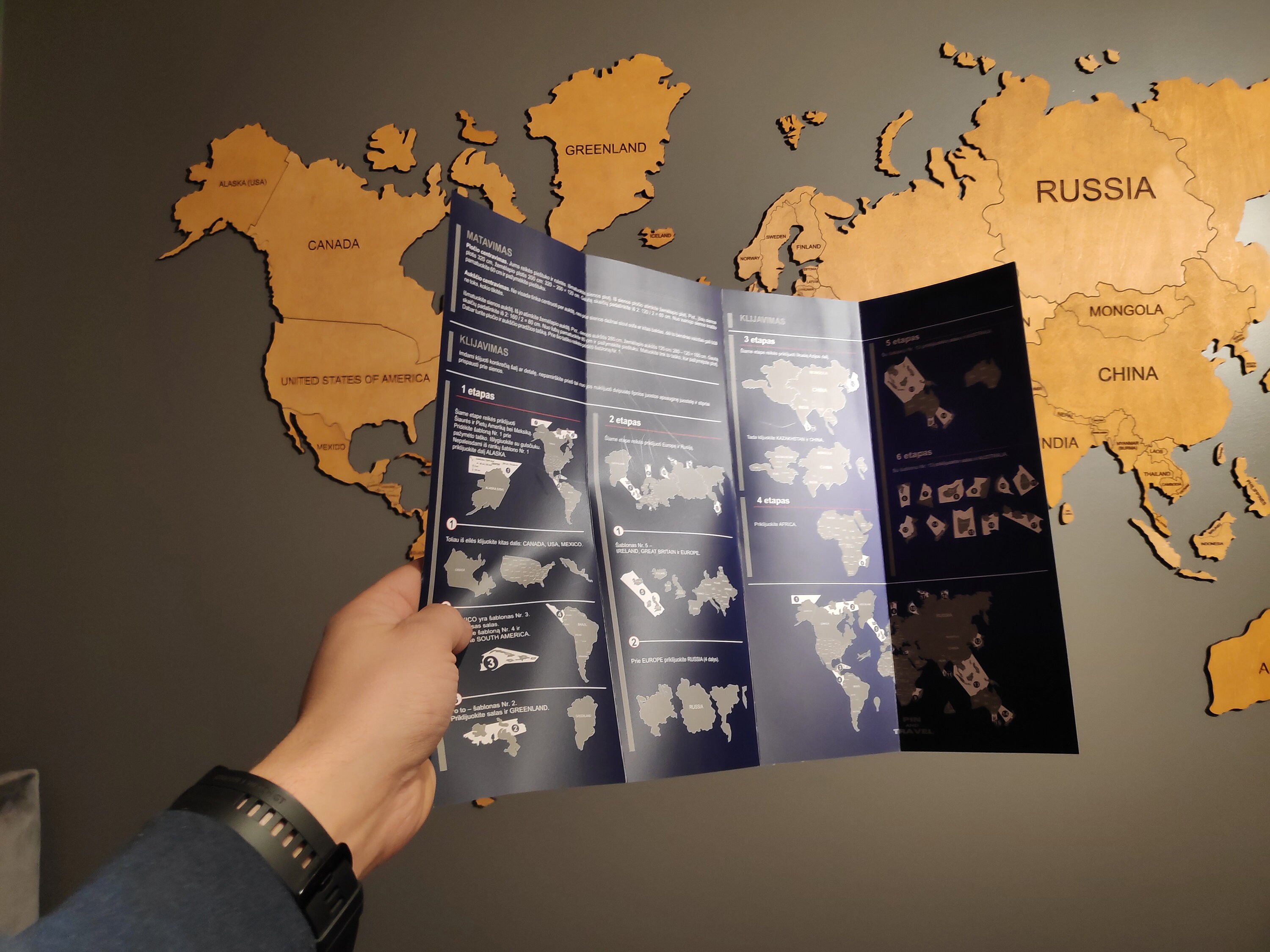 World Map With Countries Living Room Wall Art Wood Travel Map ...