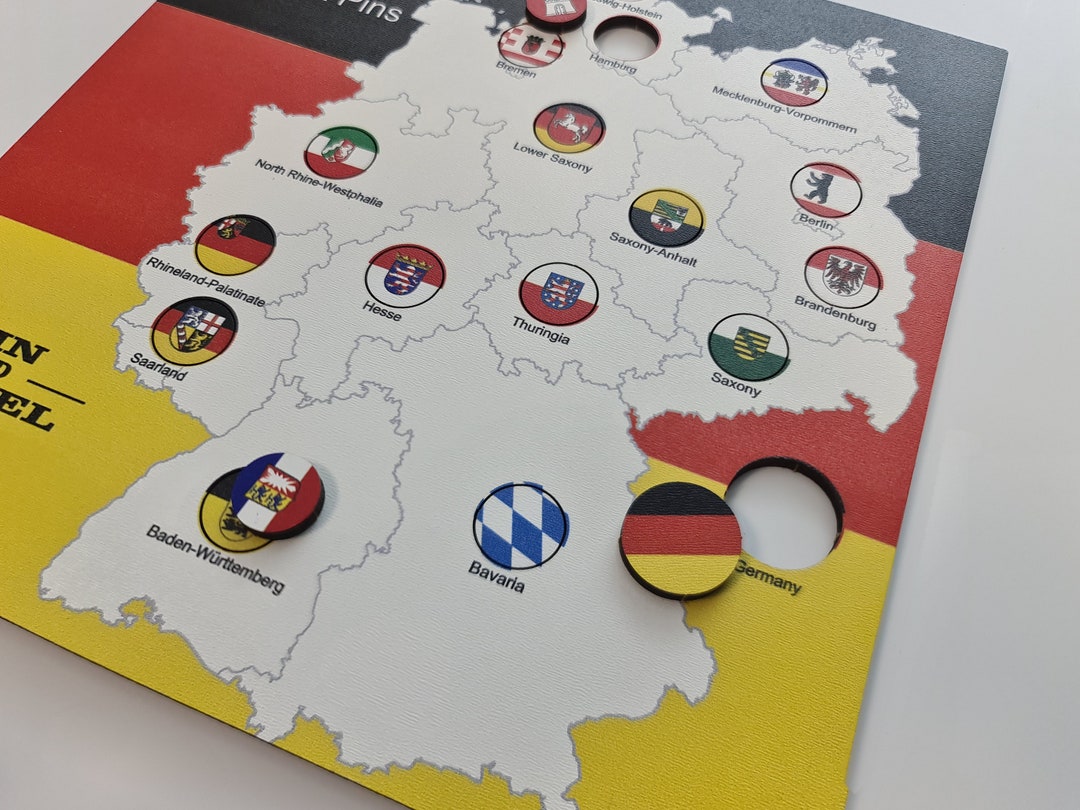 Interactive Germany Map With Flags Pins Colorful Wooden Regions ...