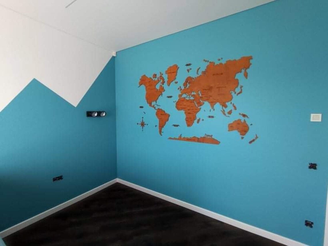 World Map With Countries Living Room Wall Art Wood Travel Map ...