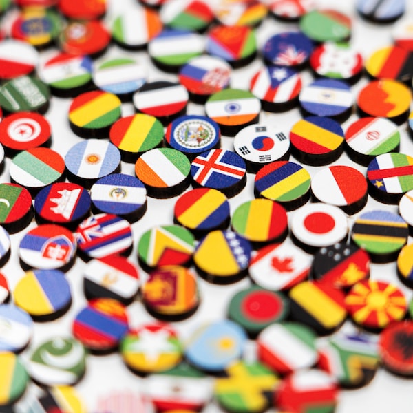 Wooden World Map With Flag Pins - Etsy