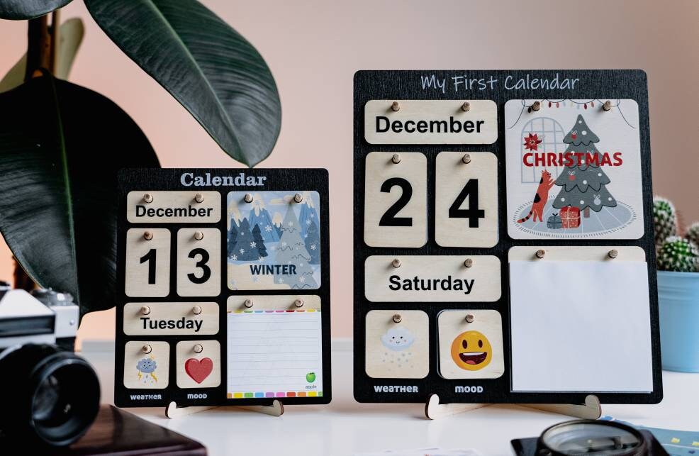 Montessori Inspired Wooden Calendar - Educational Time Tracking Toy and ...