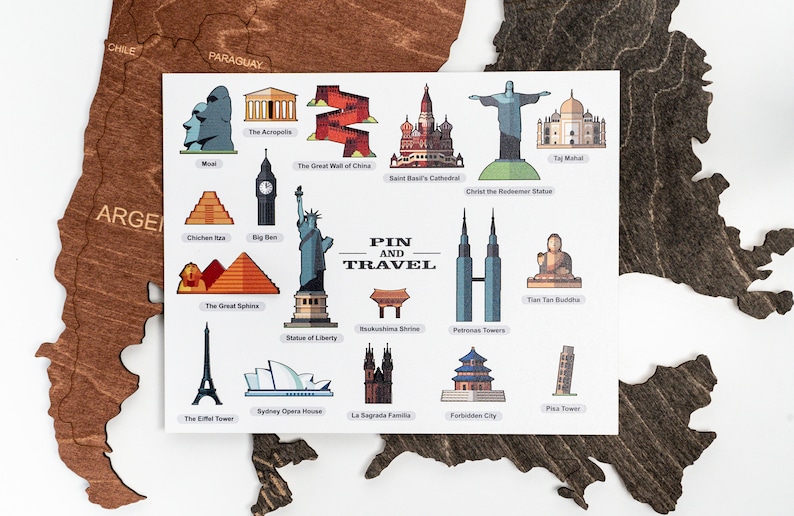 Push Pins Kids World Map Wooden Colorful Push Pin Set 3D Wood Pins ...
