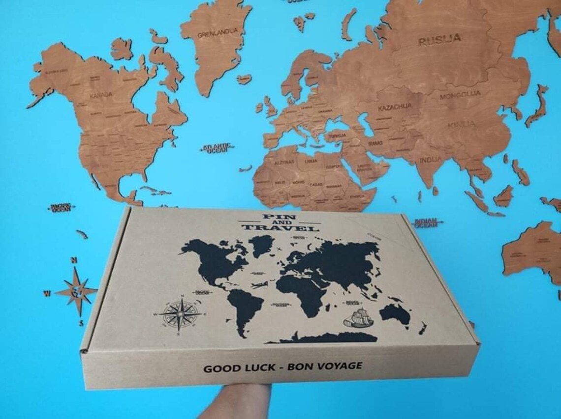 World Map With Countries Living Room Wall Art Wood Travel Map - Etsy