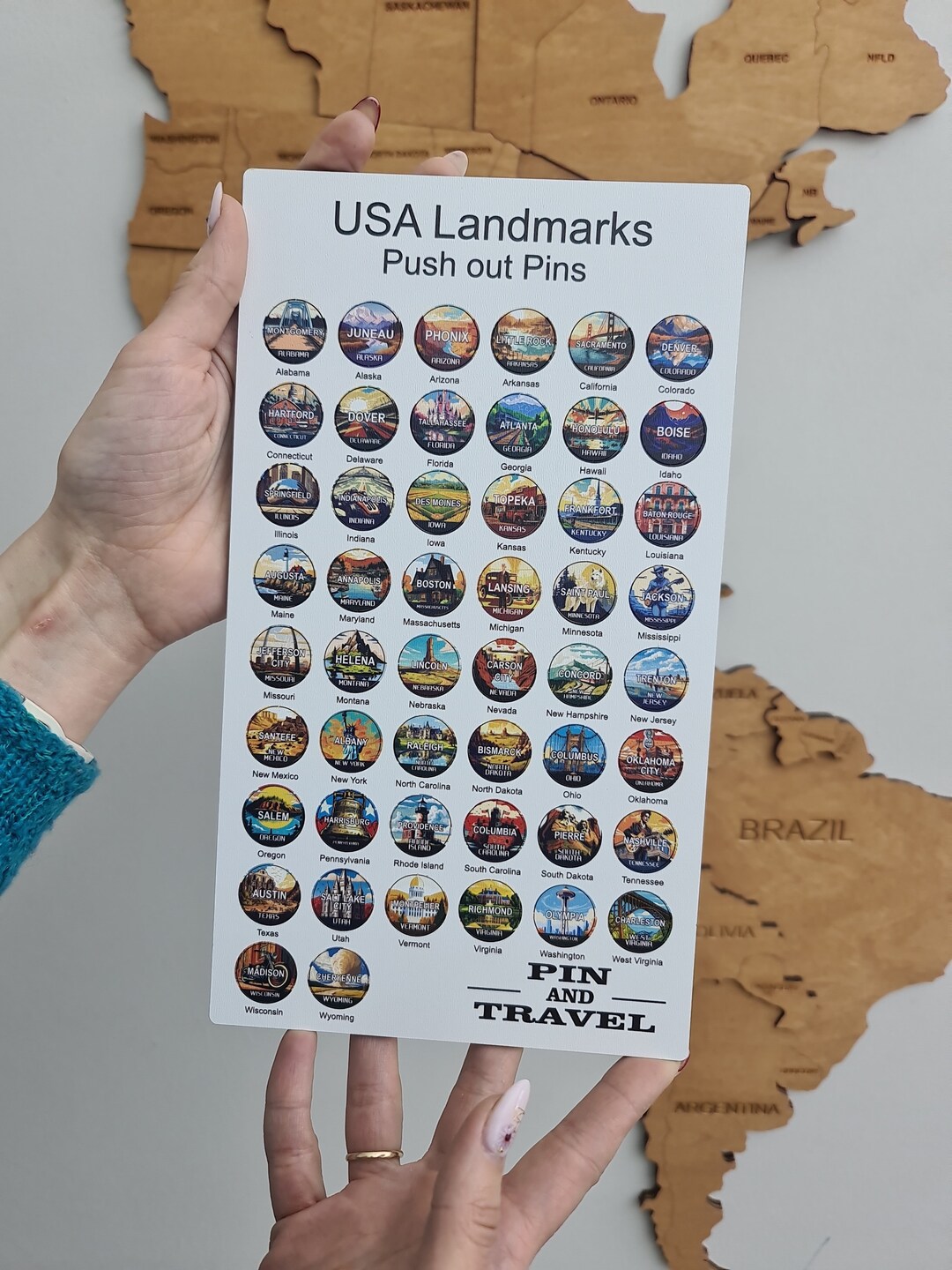 USA States Landmark Famous Buildings Nature Travel Mark Pins Adhesive ...