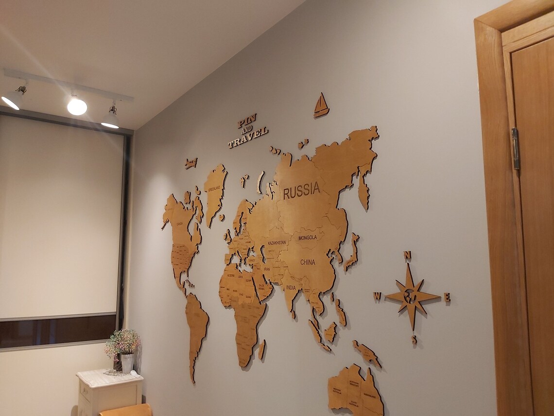 World Map Wall Art for HOME / OFFICE / NURSERY Wooden World | Etsy