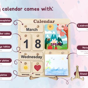 Montessori Inspired Wooden Calendar - Educational Time Tracking Toy and ...