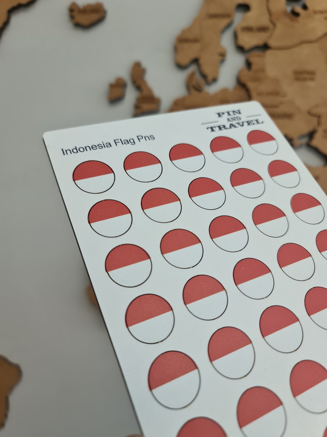 Indonesia 50 Pins Flag Country Push Map Wooden Colorful Sticker ...