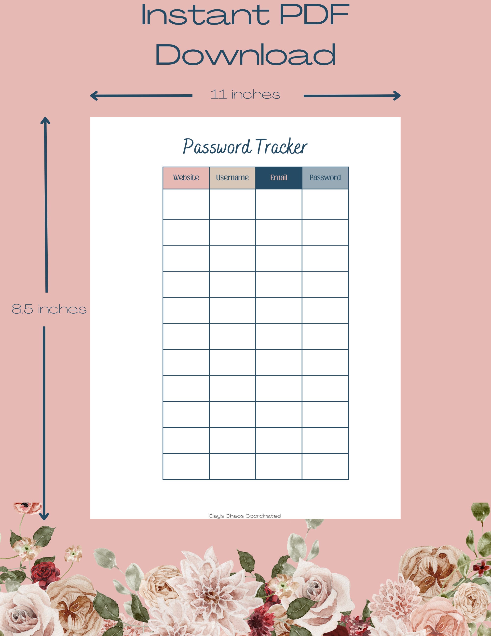 Password Tracker Digital Download, Password Tracker Printable, Password ...