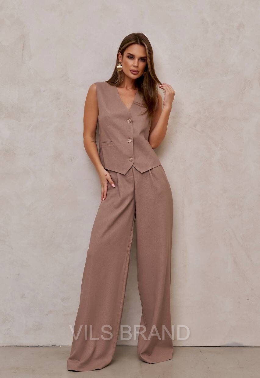 White Linen Pantsuit, Elegant White Pantsuit, Buttons Vest With Wide ...