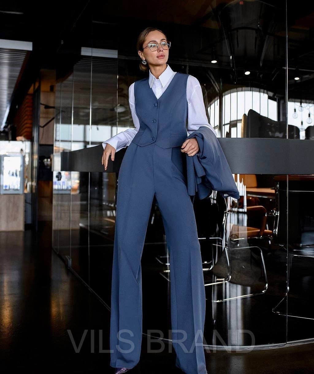 Gray Formal Pantsuit, Graduation Suit, Double Breasted Blazer, Vest ...
