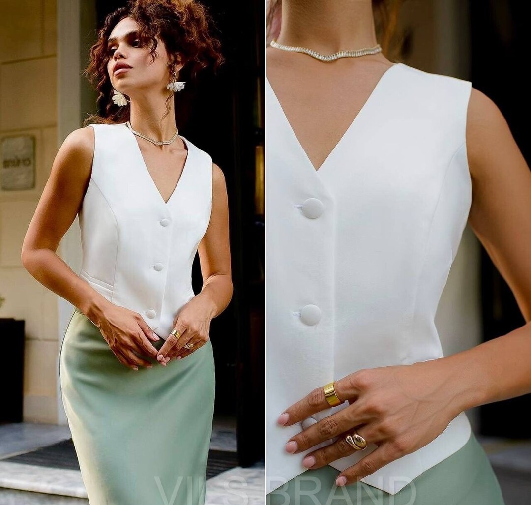 White Buttons Vest, Women's Formal Vest, Lined Buttons Vest, Elegant ...