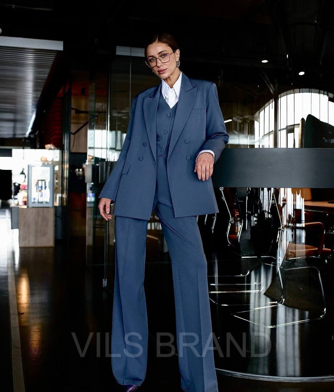 Gray Formal Pantsuit, Graduation Suit, Double Breasted Blazer, Vest ...