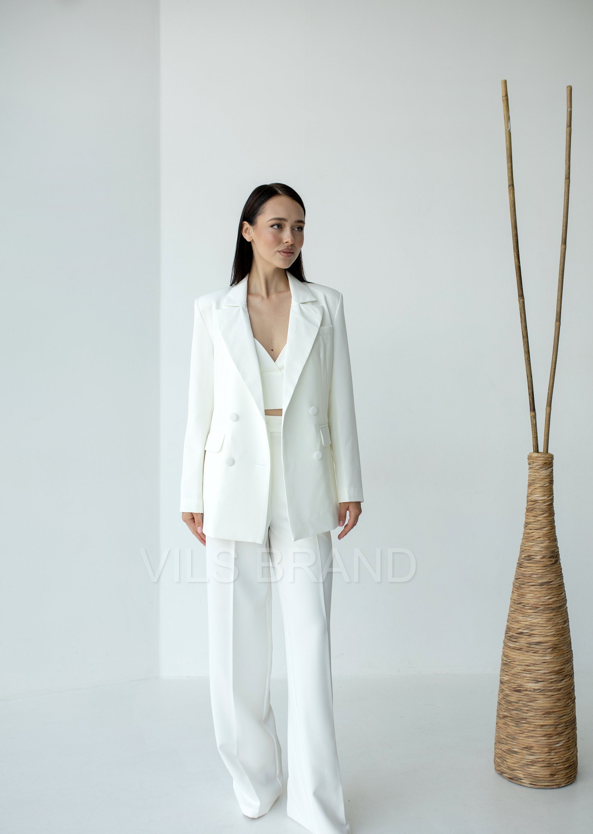 White Wedding Three Piece Suit, Civil Wedding Suit,bustier Top With ...