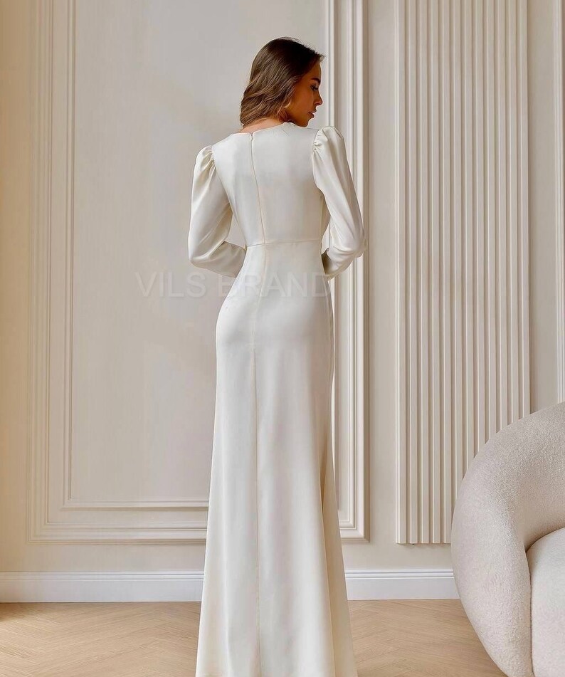 Cream Maxi Wedding Dress, Puff Sleeve Atlas Dress, Reception Dress ...