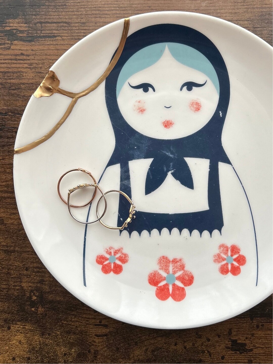 Babushka Matryoshka / Fun Russian Doll Design Ceramic Plate / Gold ...