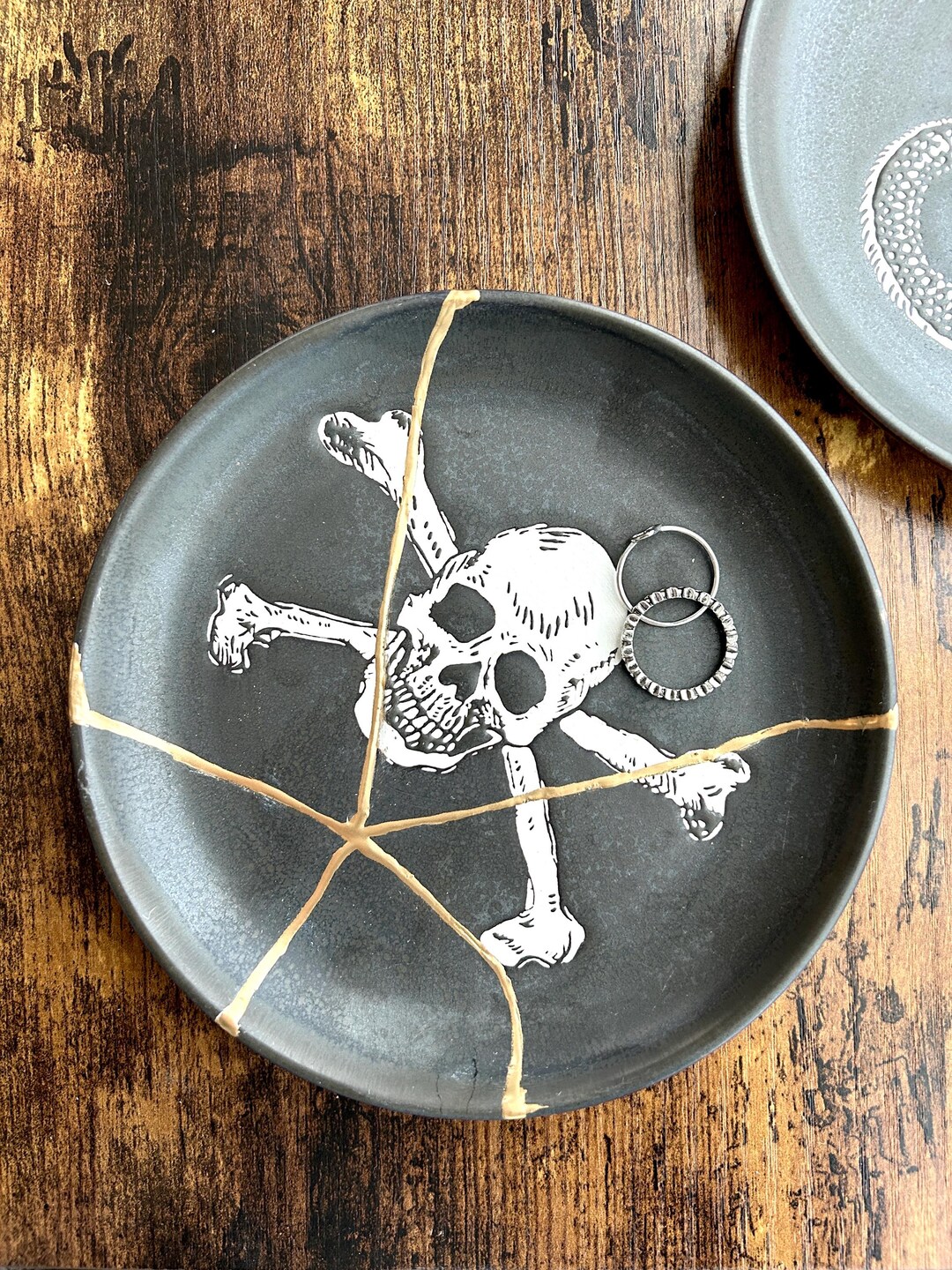 Kintsugi Plate Stoneware Spooky Skull and Cross-bones Halloween - Etsy