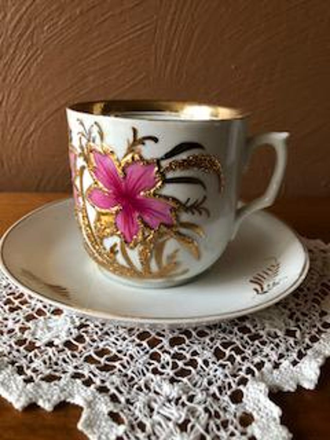 Floral Pink, Gold Hand Painted Cup / Saucer, Made in Germany - Vintage - Etsy