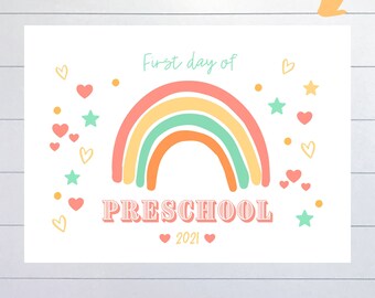 Girl First Day of PRESCHOOL Sign INSTANT DOWNLOAD Photo Prop Printable ...