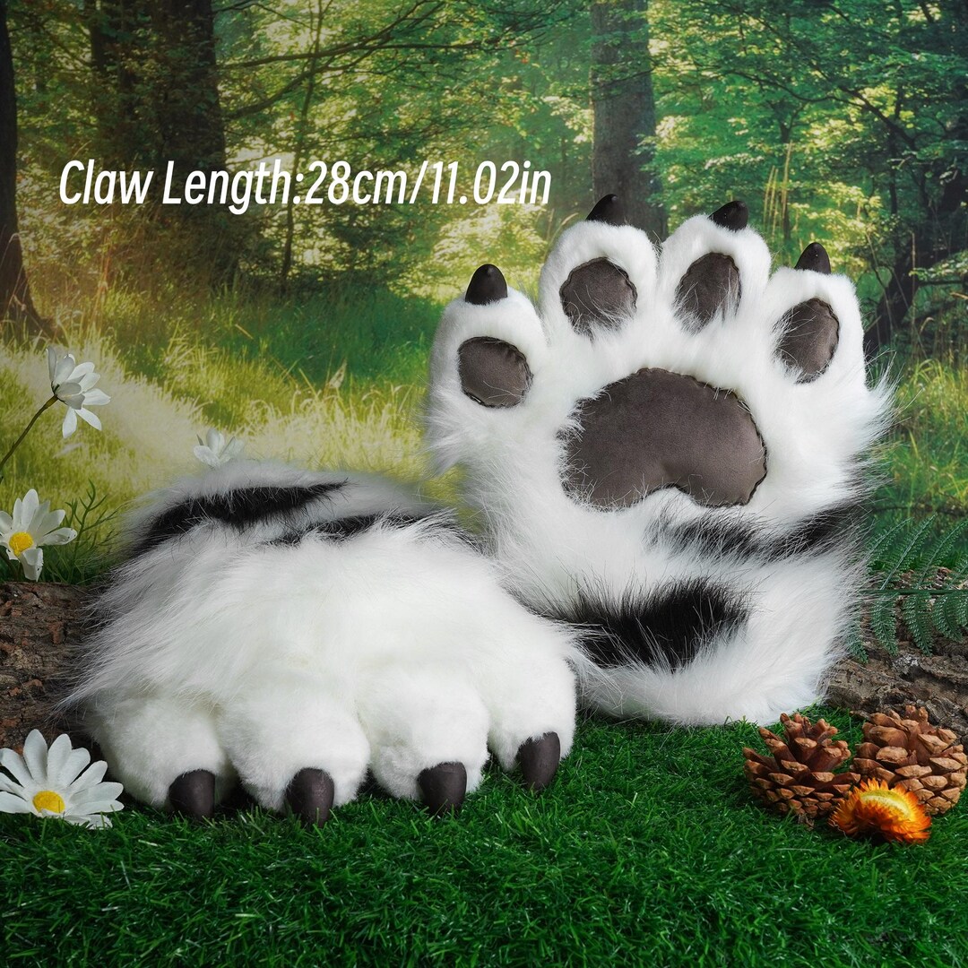 Artificial Fu -black White Tiger Plush Fursuit Paw -cosplay Furry ...