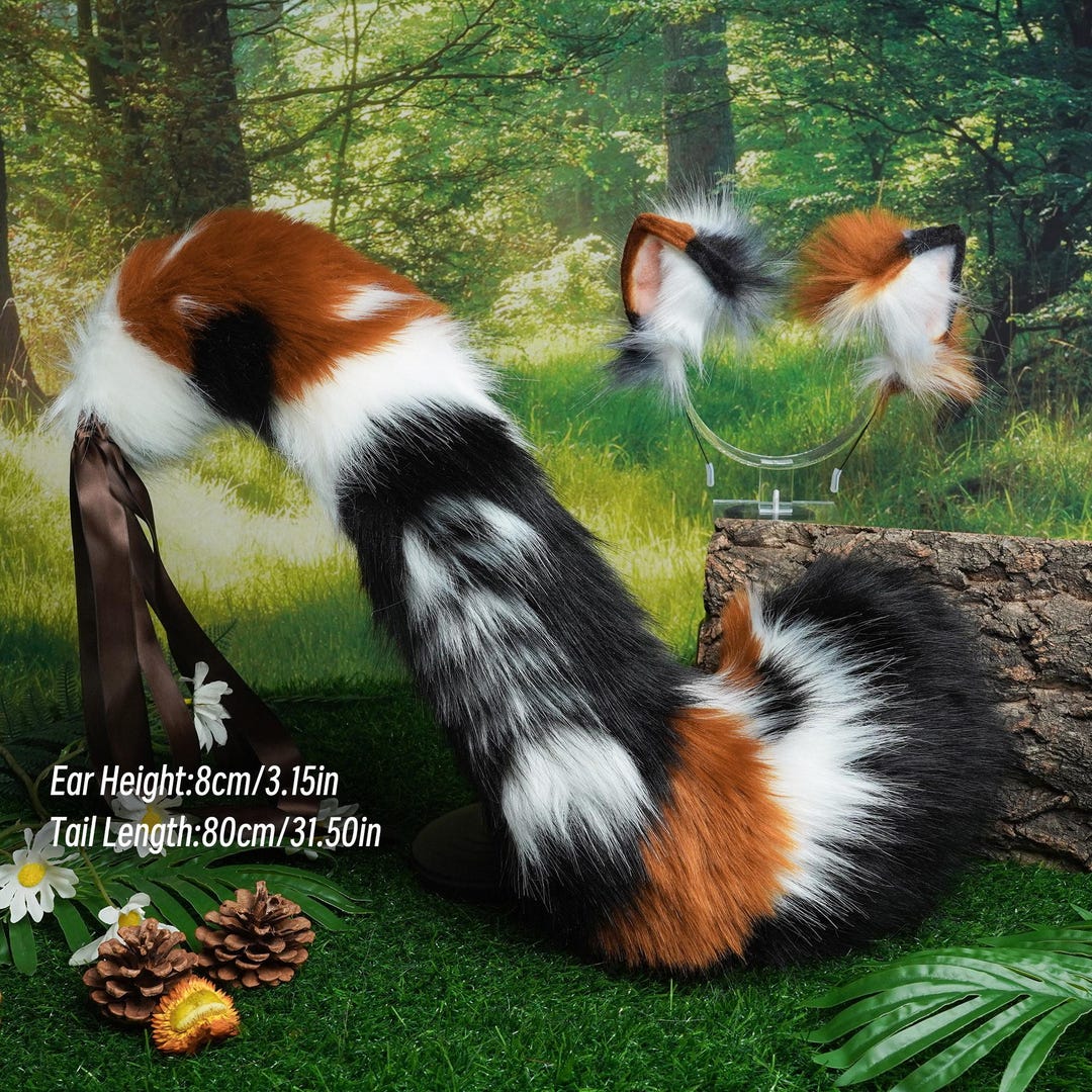 Artificial Fur New Calico Plush Fursuit Ears and Tail-cosplay ...