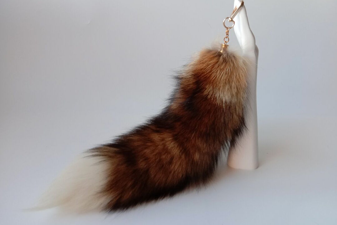 Brown Black Fox Tail Keychain Real Fur Keychain Real Fox Fur Tail Cute ...