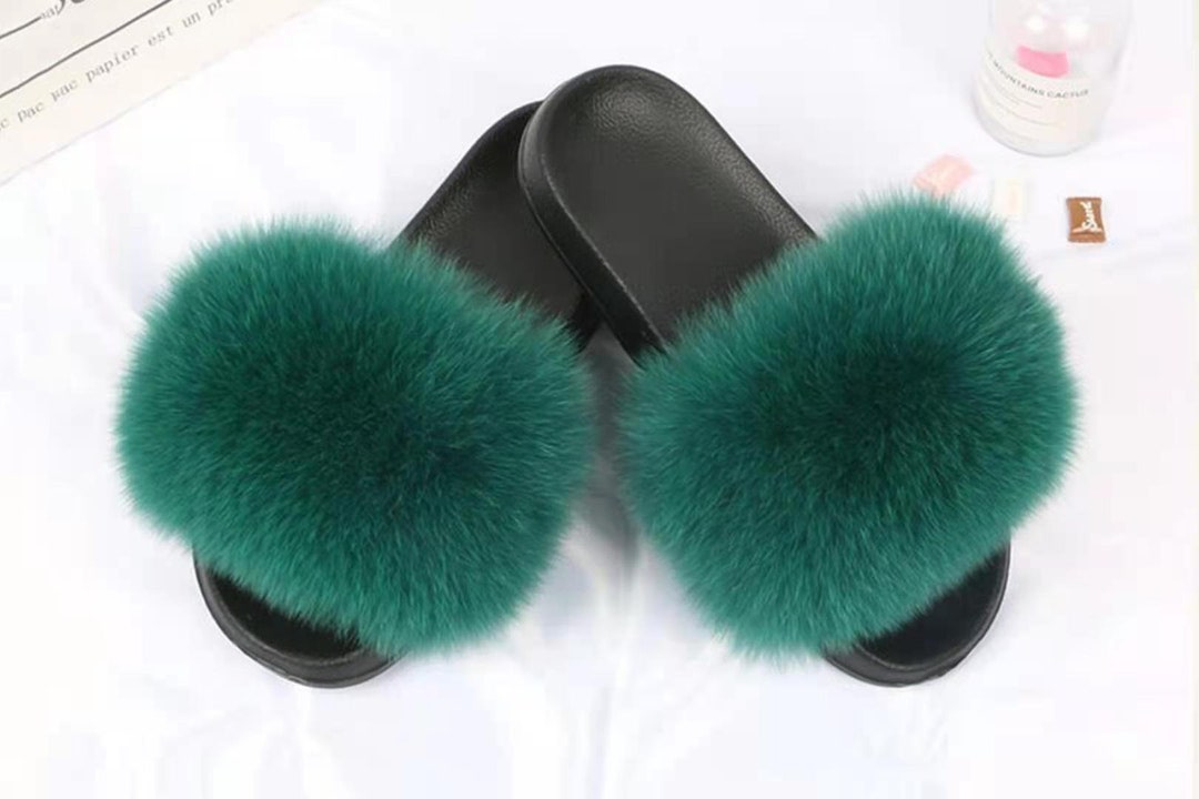 Real Natural Real Fox Fur Slides Summer Sandals Beach Slippers - Etsy