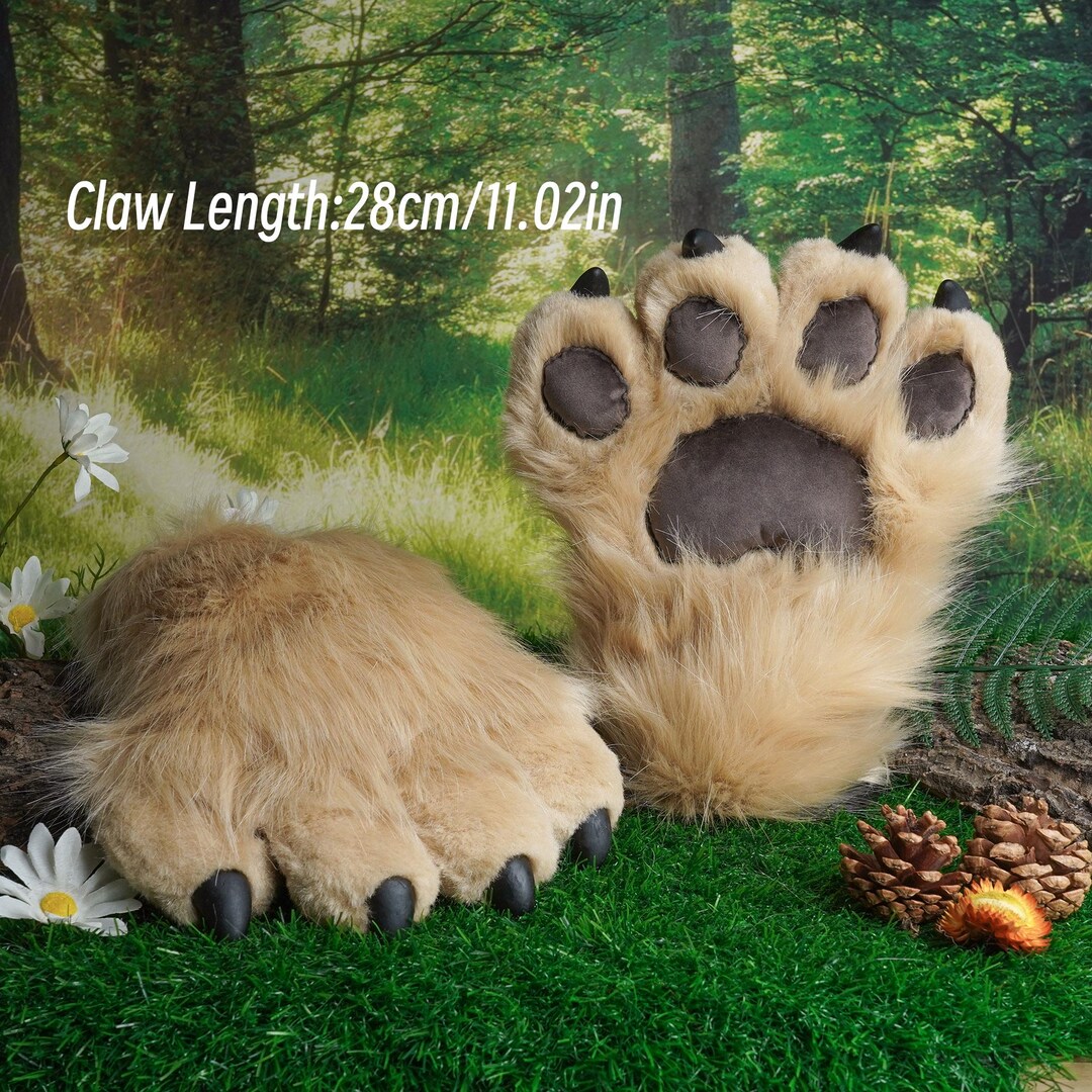 Artificial Fur -brown Bear Plush Fursuit Paw -cosplay Furry Gloves ...