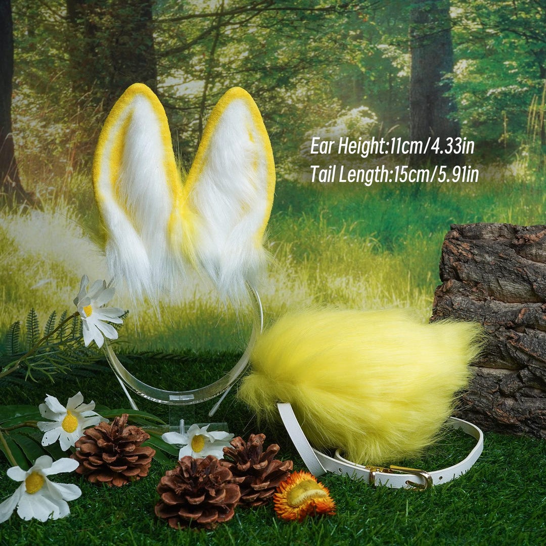 Artificial Fur Yellow Rabbit Plush Fursuit Ear and Tail-cosplay Props ...