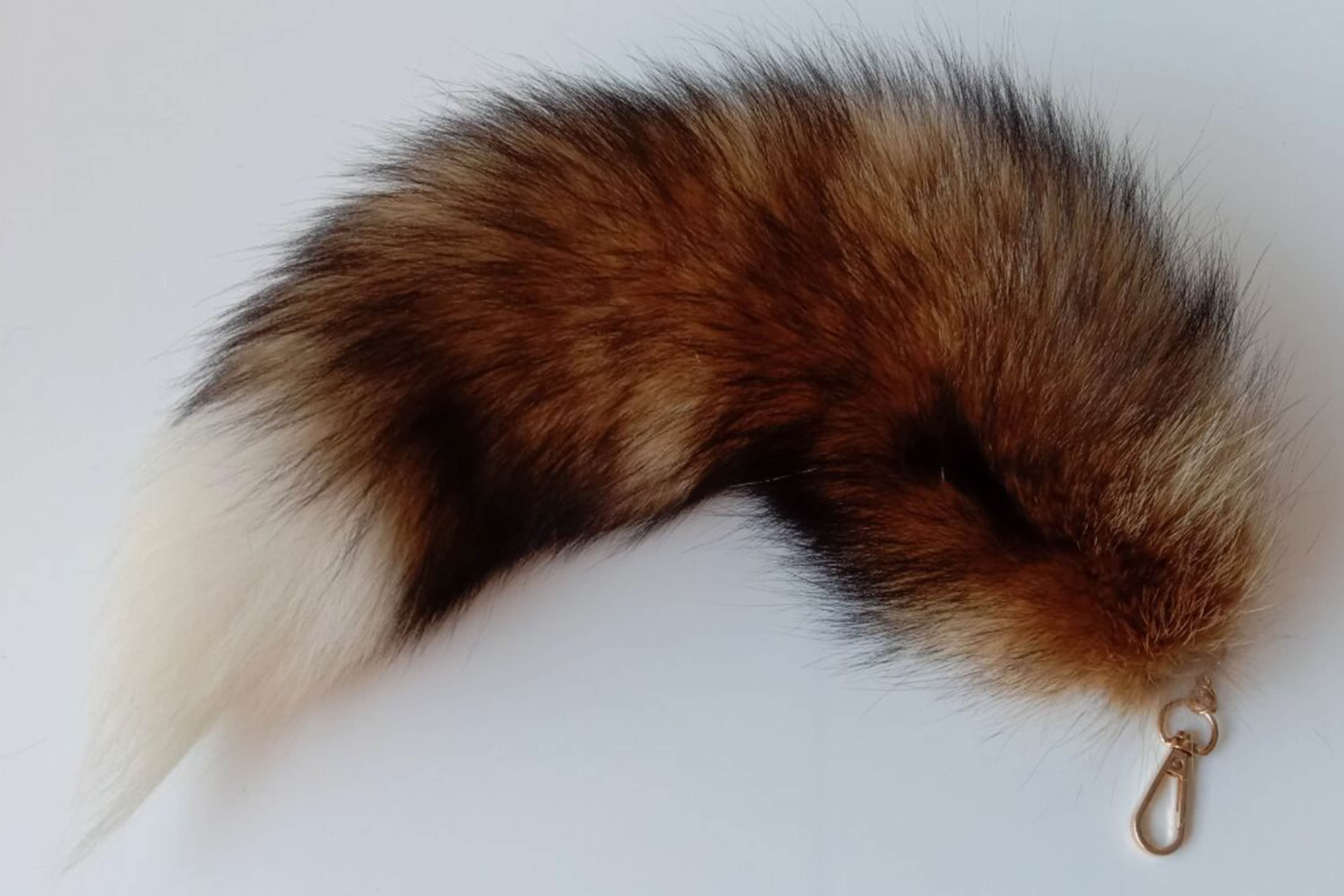 Brown Black Fox Tail Keychain Real Fur Keychain Real Fox Fur Tail Cute ...