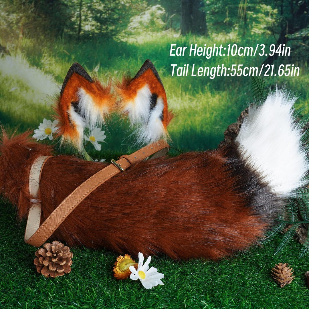 Artificial Fur - Red Brown Fox Plush Fursuit Ears and Tail - Cosplay Customized - Fox Ear and ...