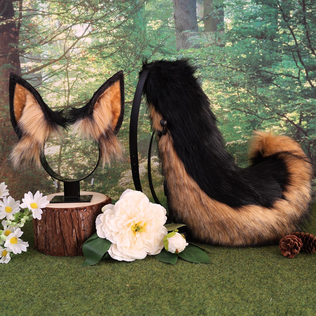 Handmade Plush Wolf Ears & Tail Set, Realistic Faux Fur Cosplay Prop ...