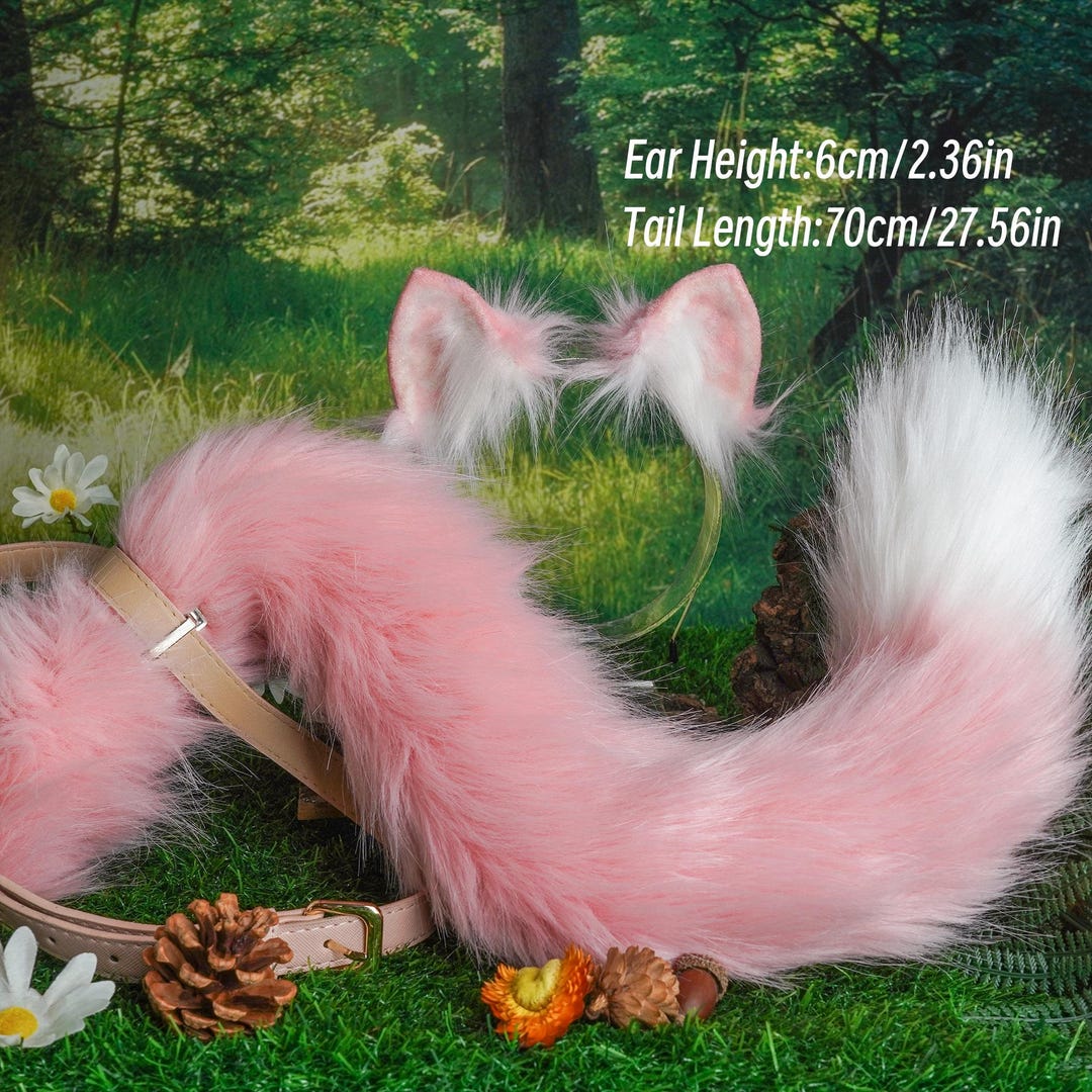 Artificial Fur - Pink Cat Plush Ears and Tail - Cosplay Customized -cat ...