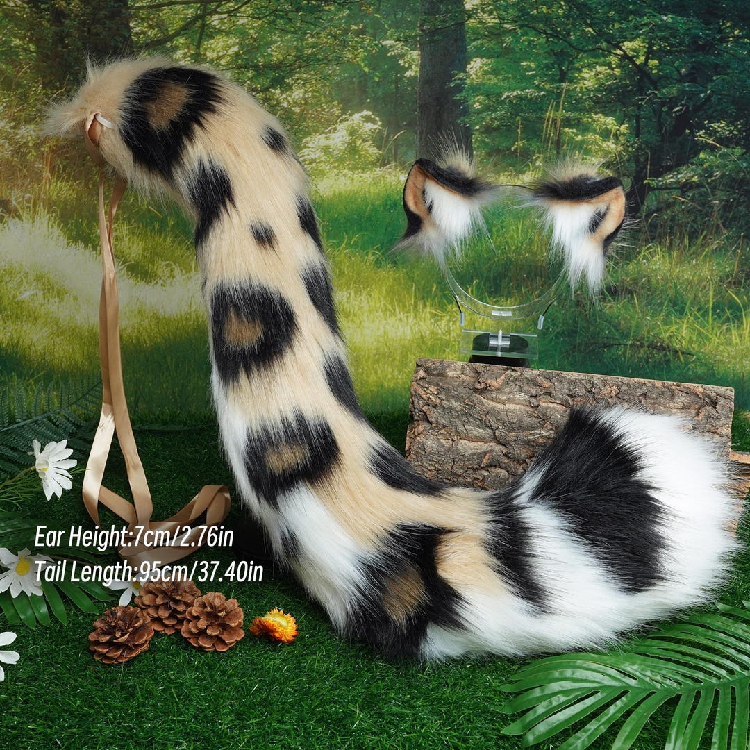Artificial Fur Leopard Ears and Tail cosplay Props-plush Ears and Tail ...