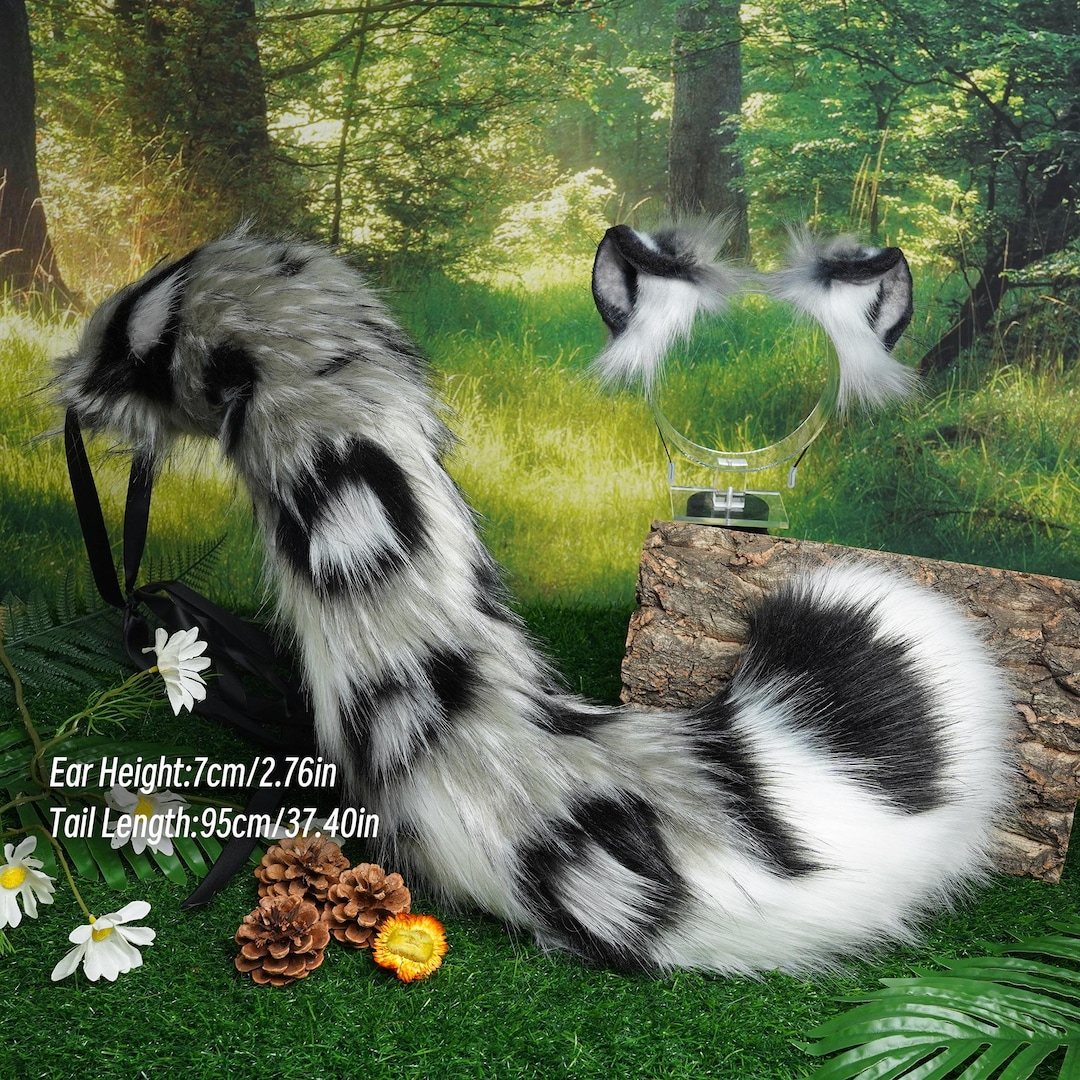 Black White Snow Leopard Faux Fur Ears and Tail Set, Leopard Ear ...