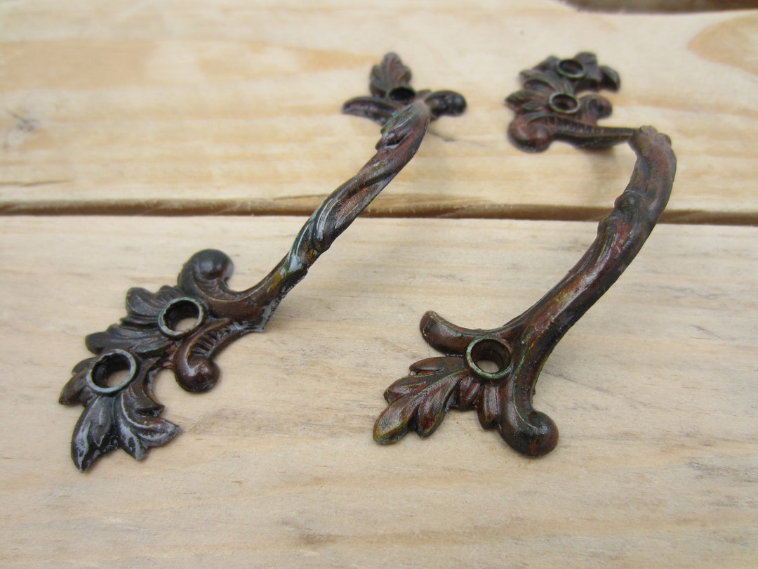 Art Nouveau Hand Painted Pull Handles - Grey Orange Rust Colour - Small ...