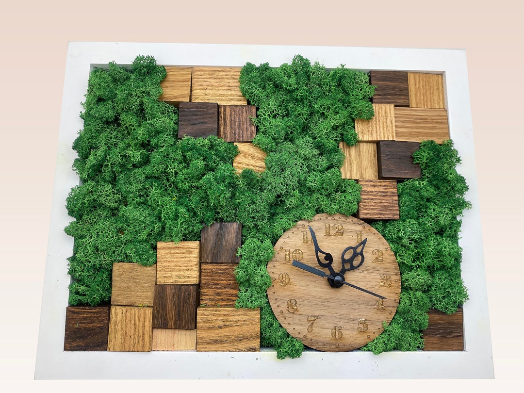 Wall Clock With Moss, Handmade Wall Clock With Moss, Tree Moss, Moss ...